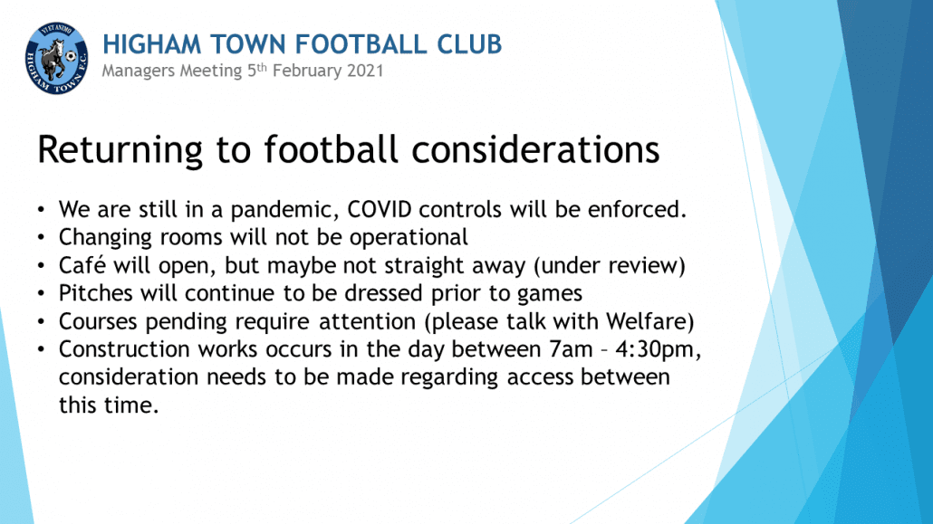 Return to Football - Club Update - Higham Town Football Club ...